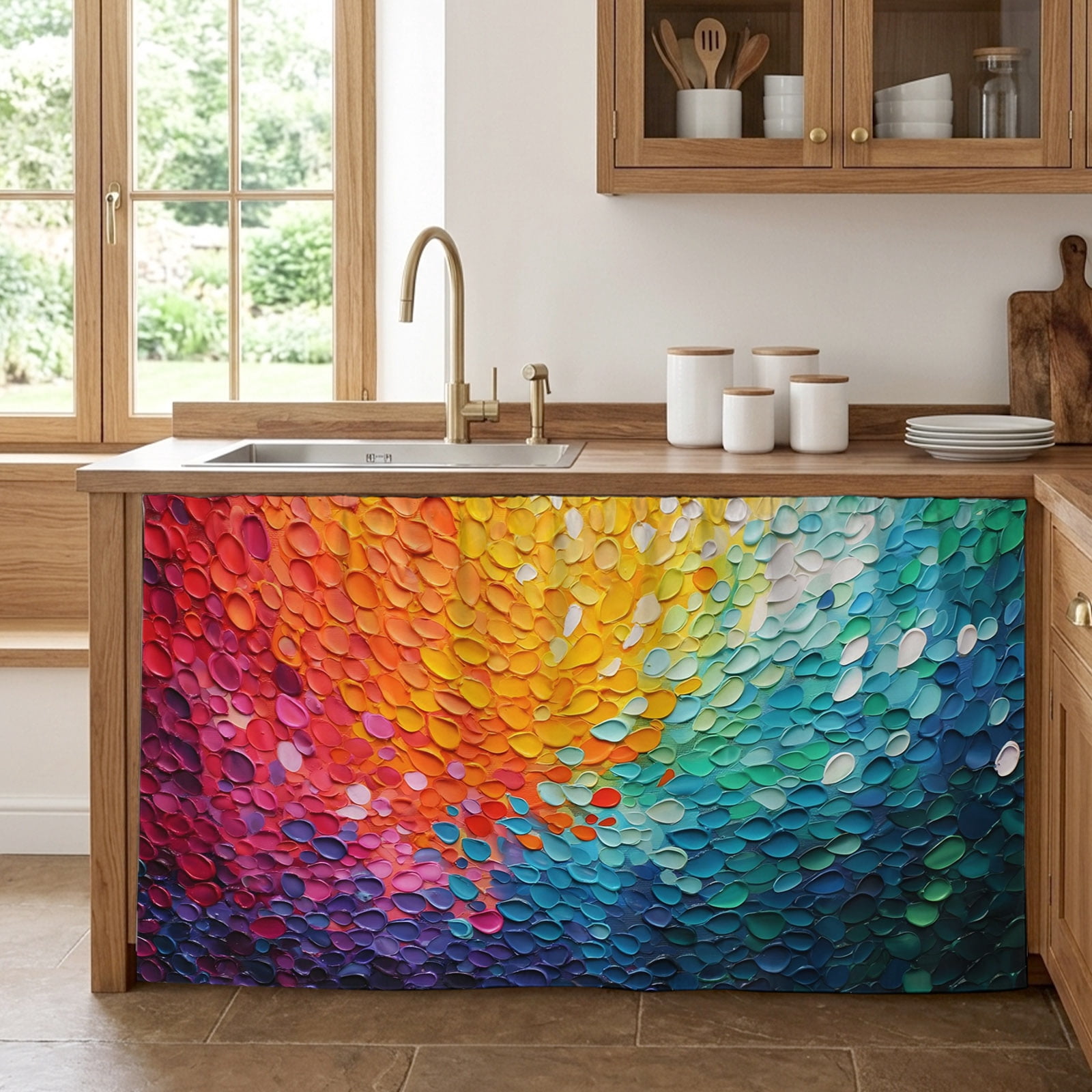 Bright Petals Cabinet Curtains 28" W x 51" L, Abstract Colored Petals ...