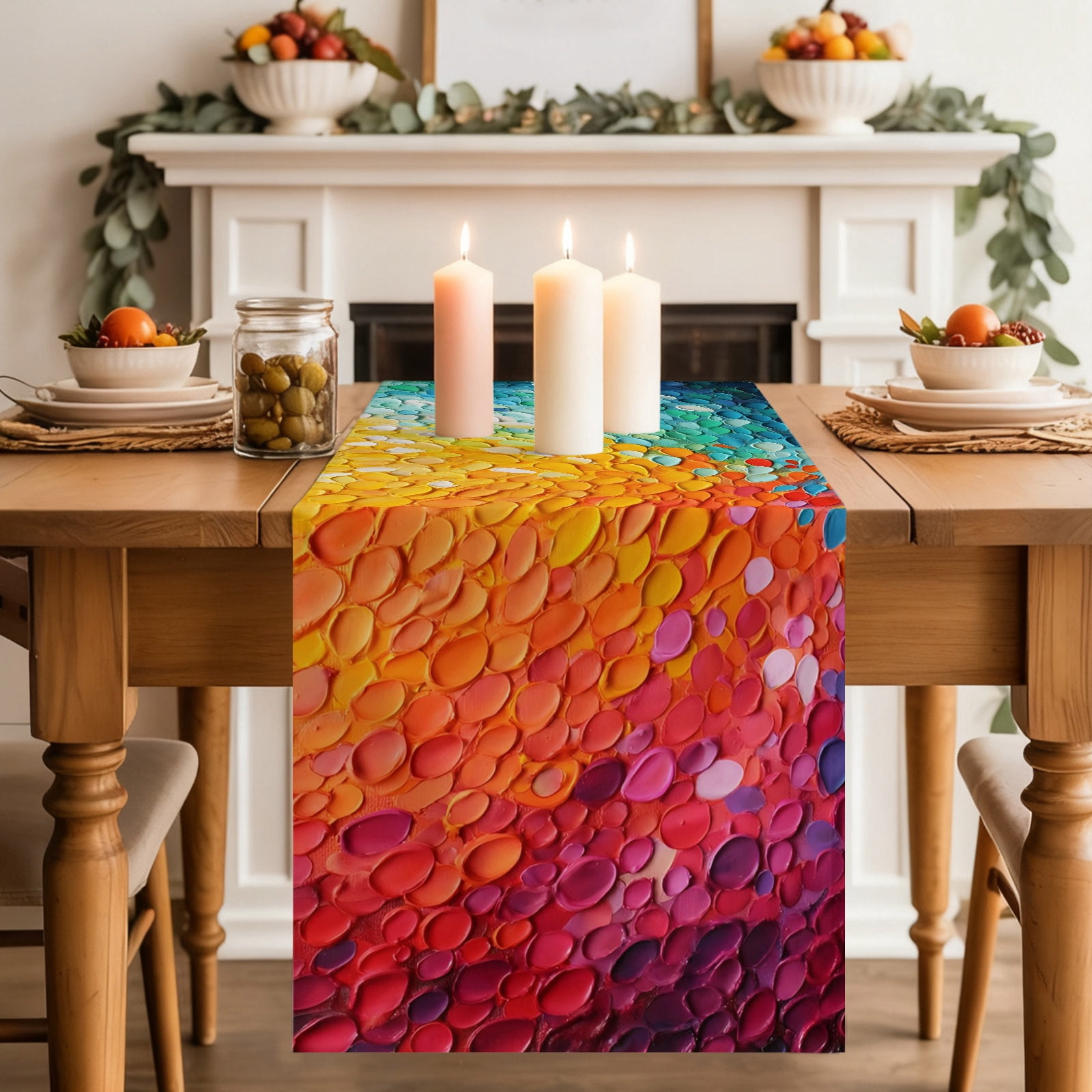Bright Petals Dining Table Runner, Abstract Colored Petals Swirls ...