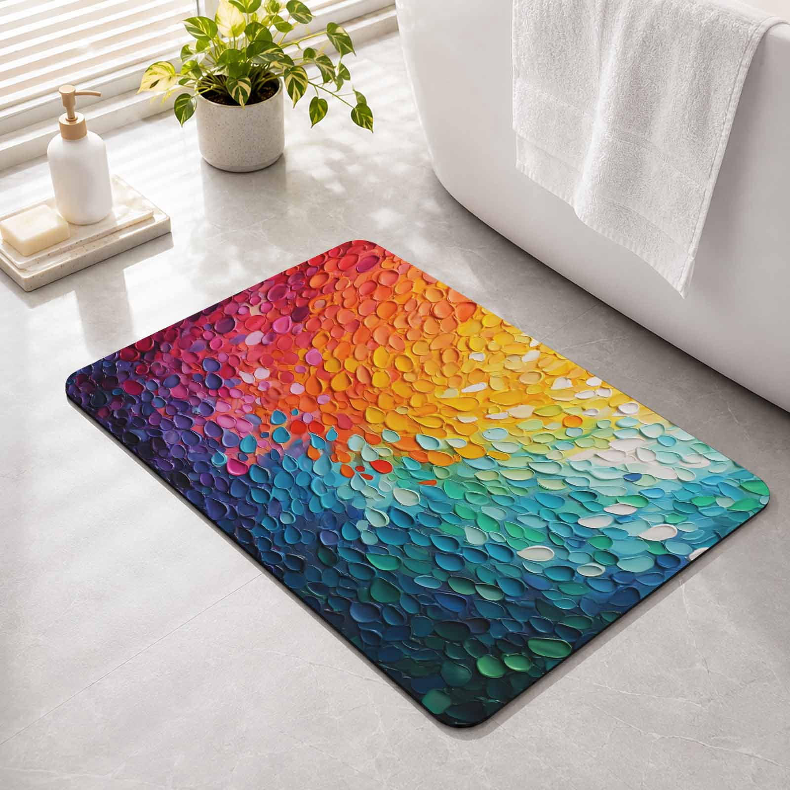 Bright Petals Non Slip Bathroom Mat, Abstract Colored Petals Swirls ...