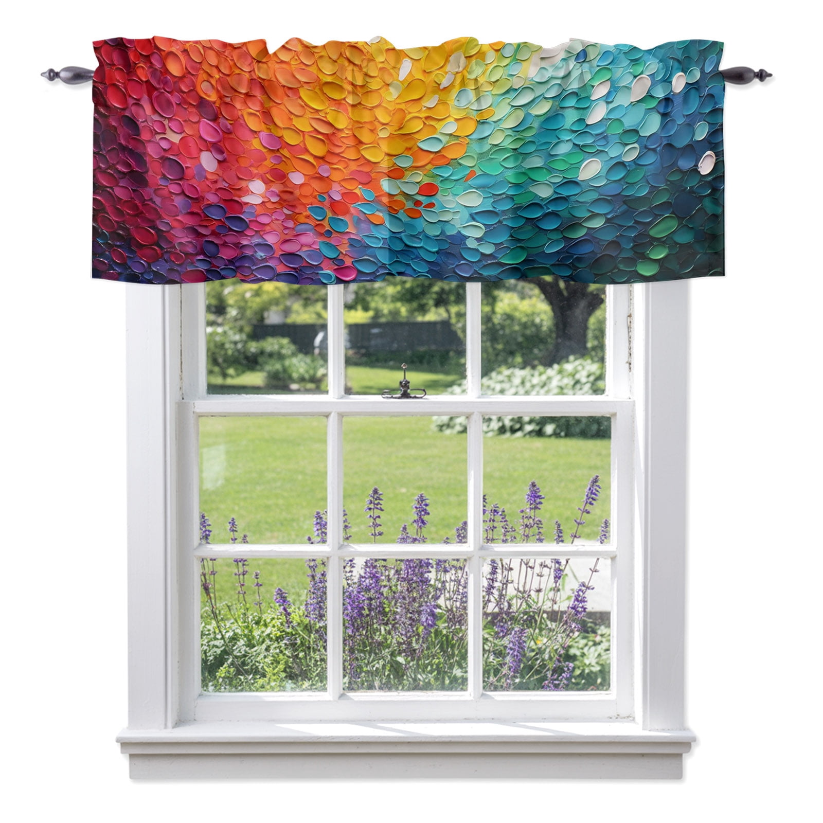Bright Petals Valance Curtain 1 Panel, Abstract Colored Petals Swirls ...