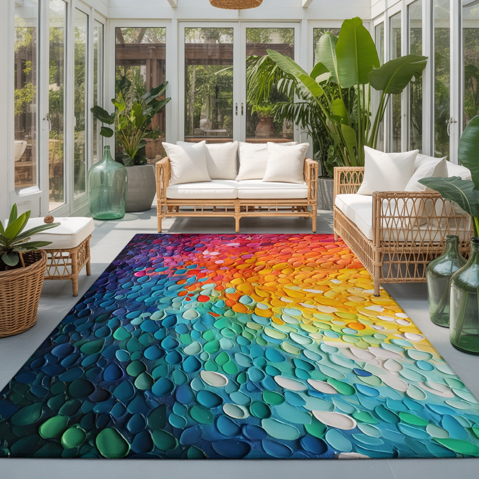 Bright Petals Washable Area Rugs 3'x5', Abstract Colored Petals Swirls ...