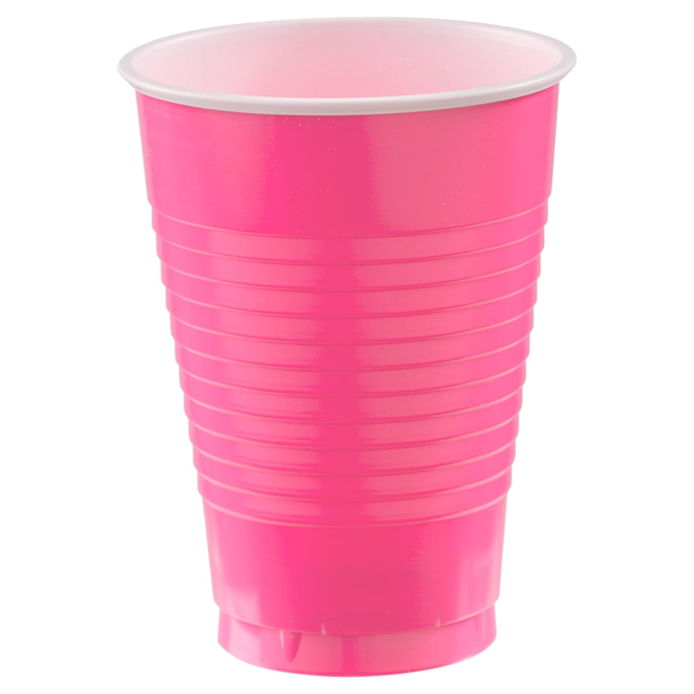 Amscan Premium Bright Pink Plastic Cups (12 oz) 50 Count - Stackable ...