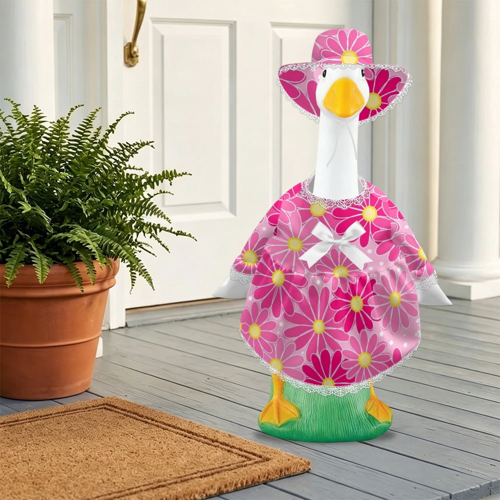 Bright Pink Daisy Print Goose Outfit Floral Dress for 23'' Cement ...
