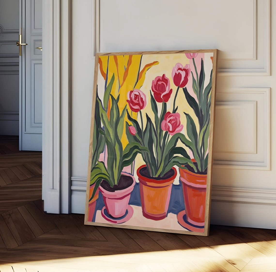 Bright Pink Flower Plants In Pots Botanical Garden Wall Art Print ...