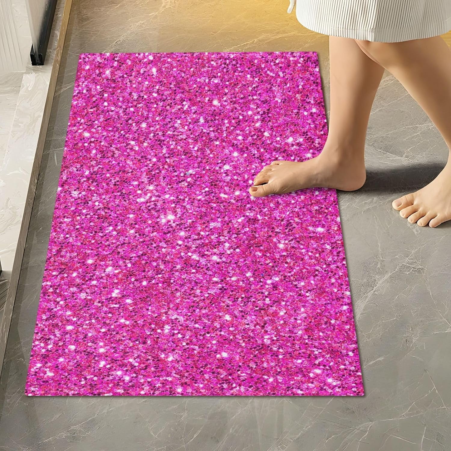 Bright Pink Glitter Texture Bathroom Rug 24"×16",Non-Slip High ...