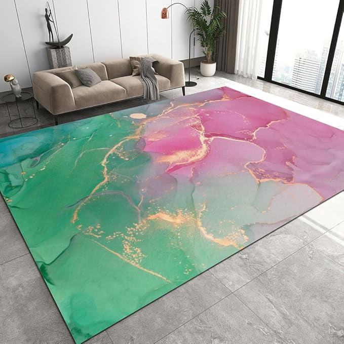 Bright Pink And Green Splash Art Area Rug, Gradient Marble Art Indoor ...