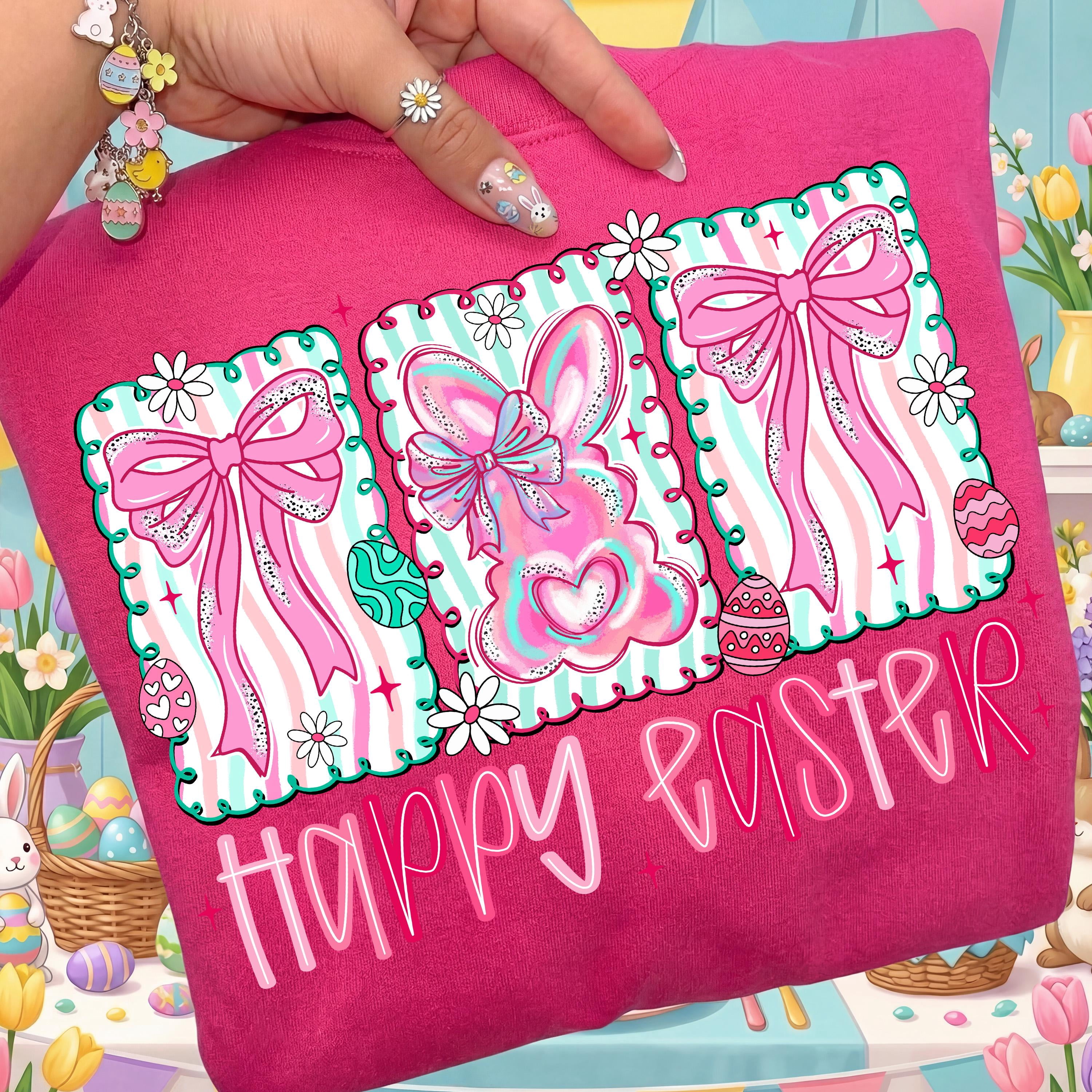 Bright Pink Happy Easter Bunny T-Shirt with Glitter Design for Festive ...