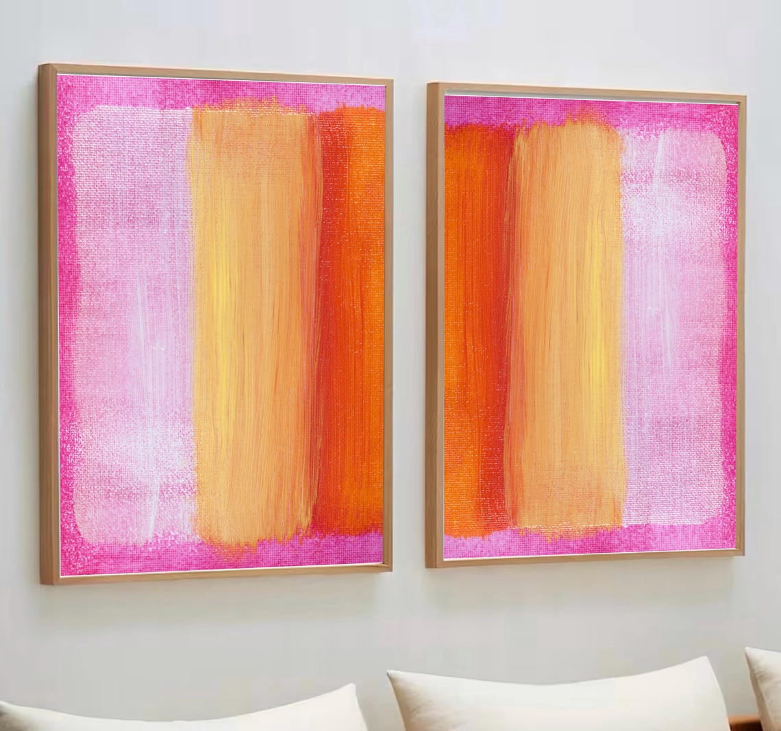 Bright Pink Orange Wall Art Abstract Modern Preppy Gallery Eclectic ...