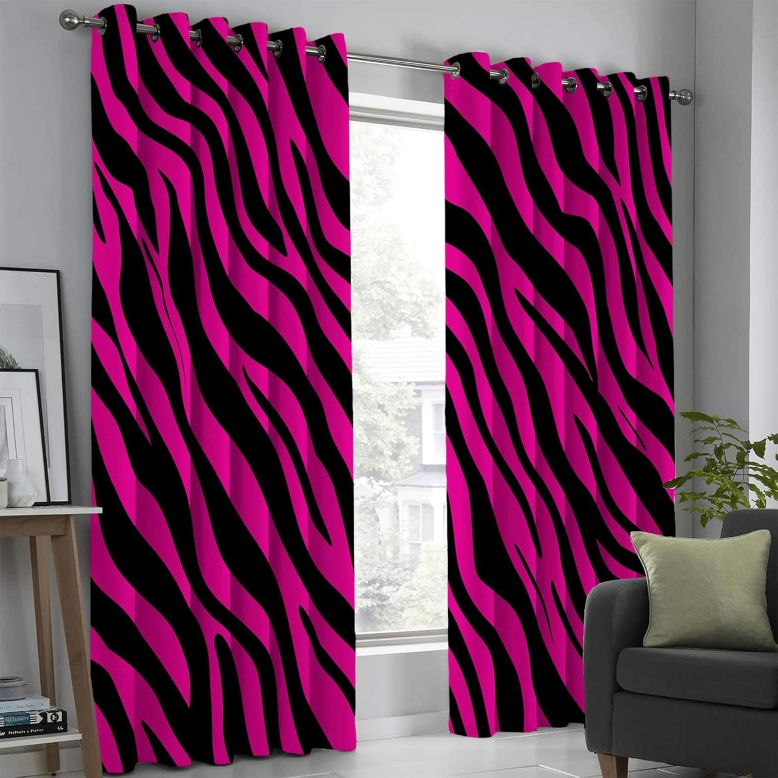 Bright Pink Simple Zebra Stripe Blackout Curtains, Solid Color Animal ...
