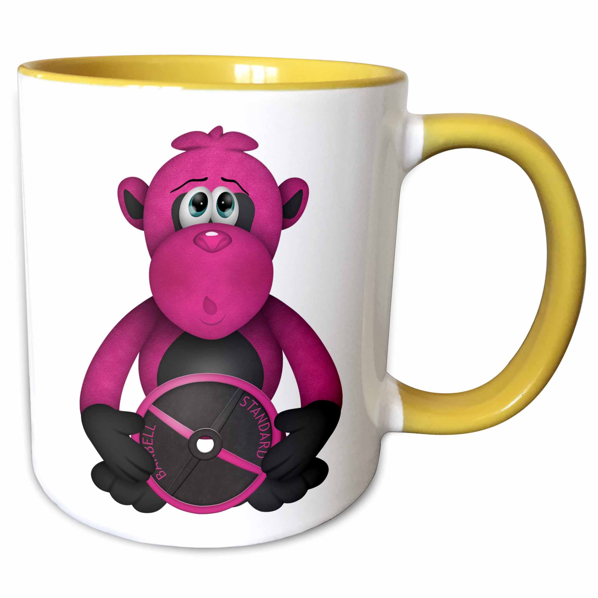 3drose, Bright Pink Weight Lifting Gorilla Illustration, 11oz Two-tone ...
