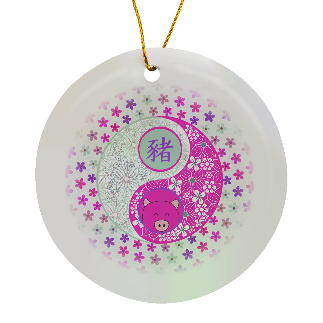 3drose, Bright Pinks and Purple Flowered Yin Yang, Pig Face, Sign of ...