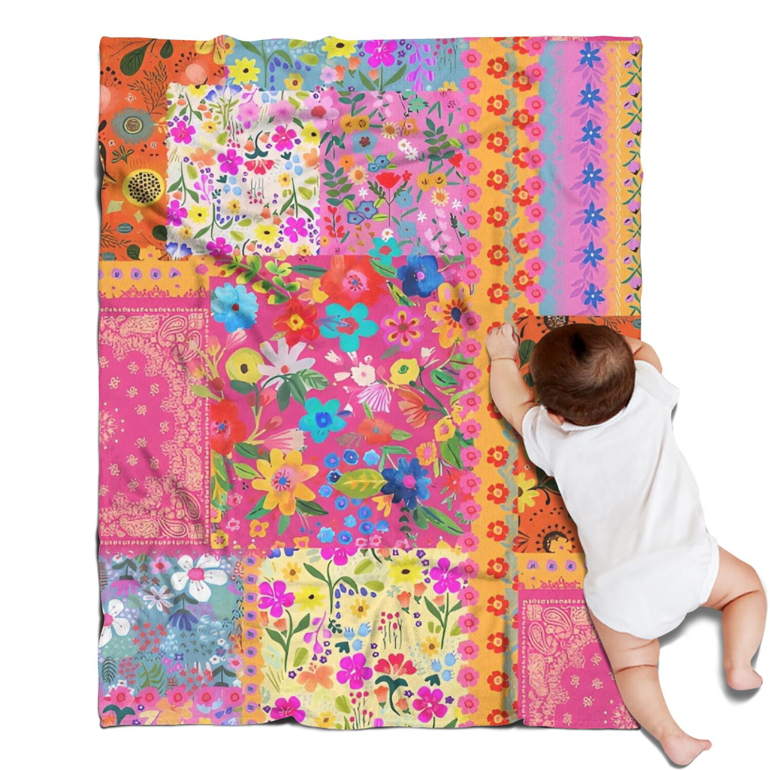 Bright Pioneer Flower Patchwork Blanket,Comfortable Soft Lamb Wool ...