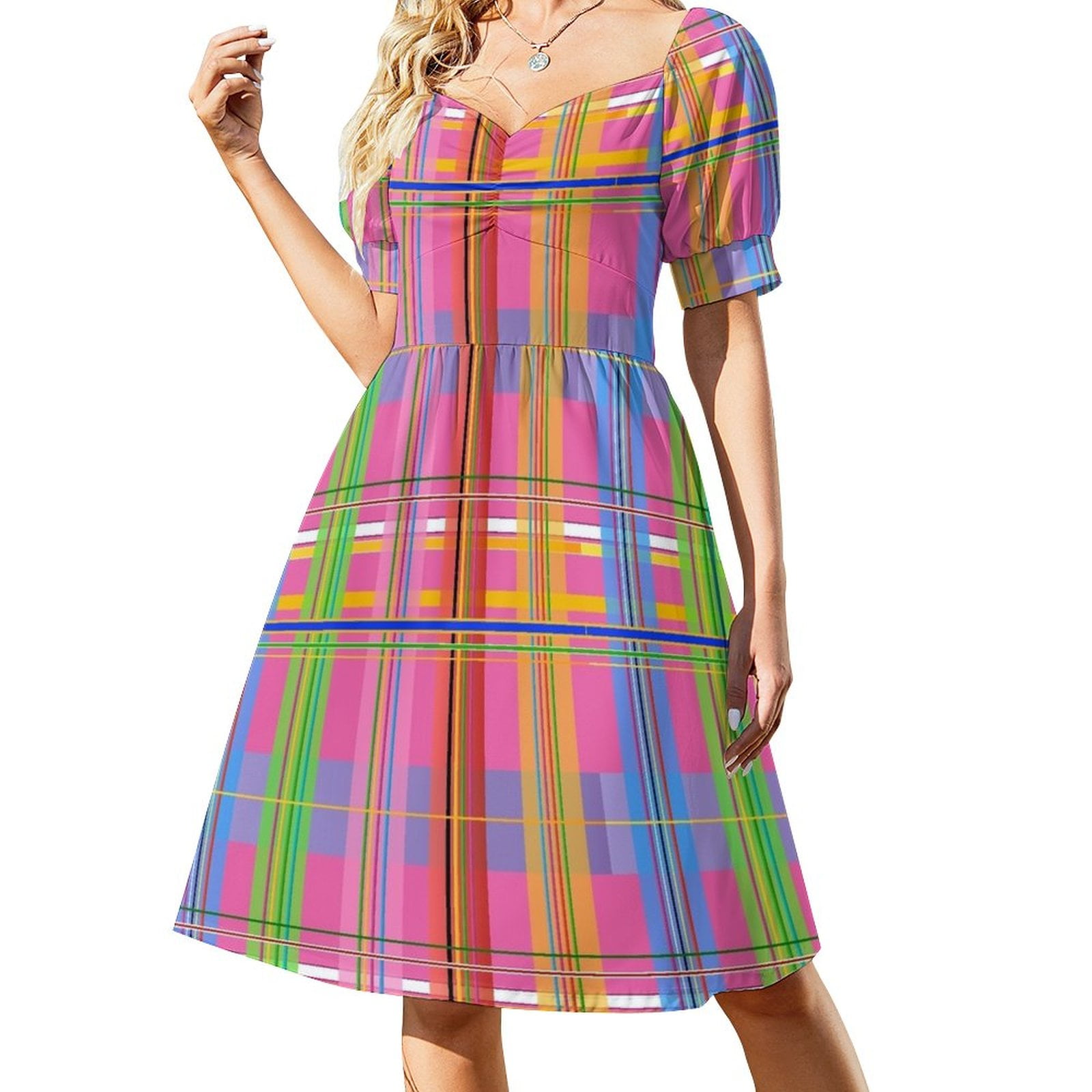 Bright Plaid Colors Sleeveless Dress women's evening dresses evening ...