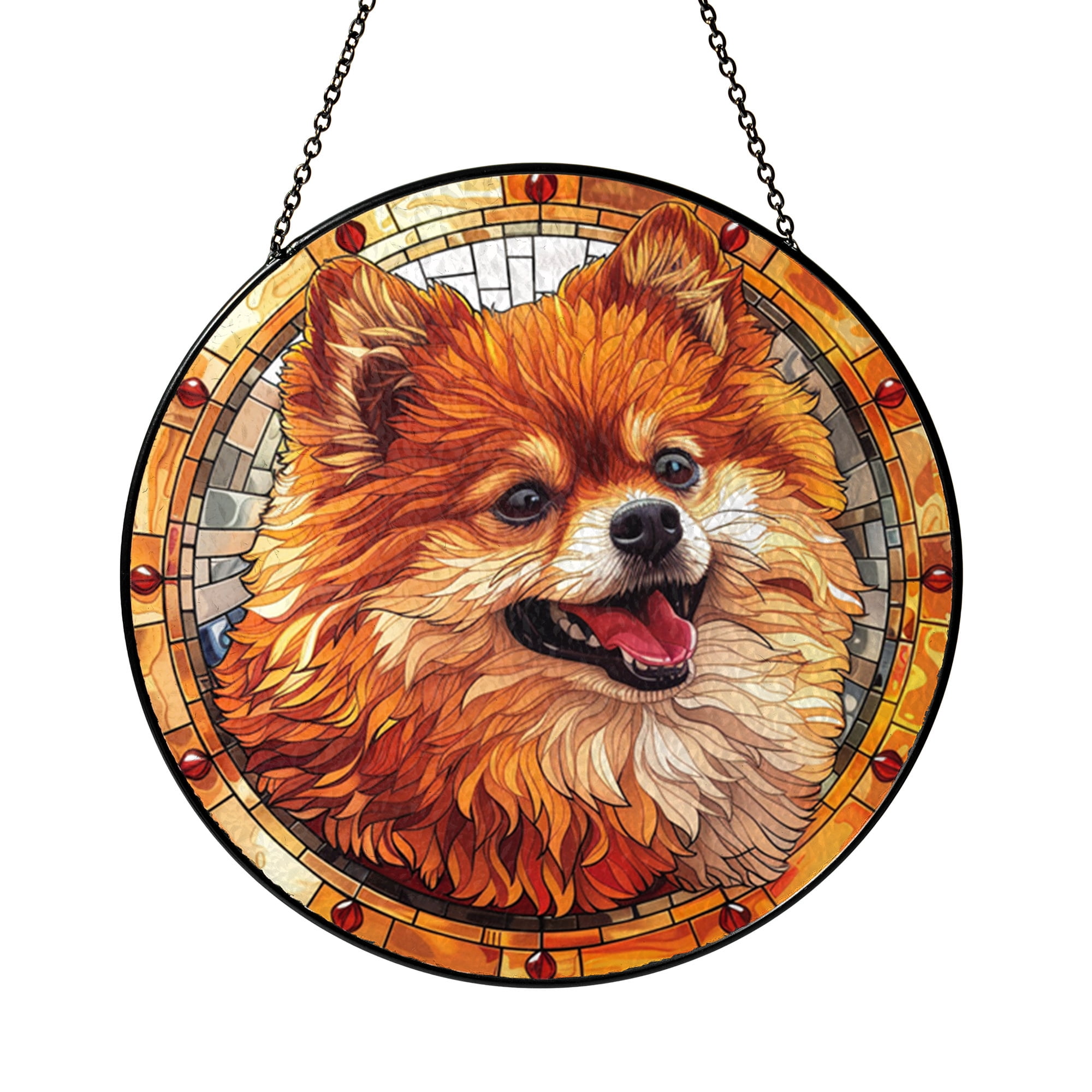Bright Pomeranian Stained Glass Panel – Colorful Dog Art Design ...