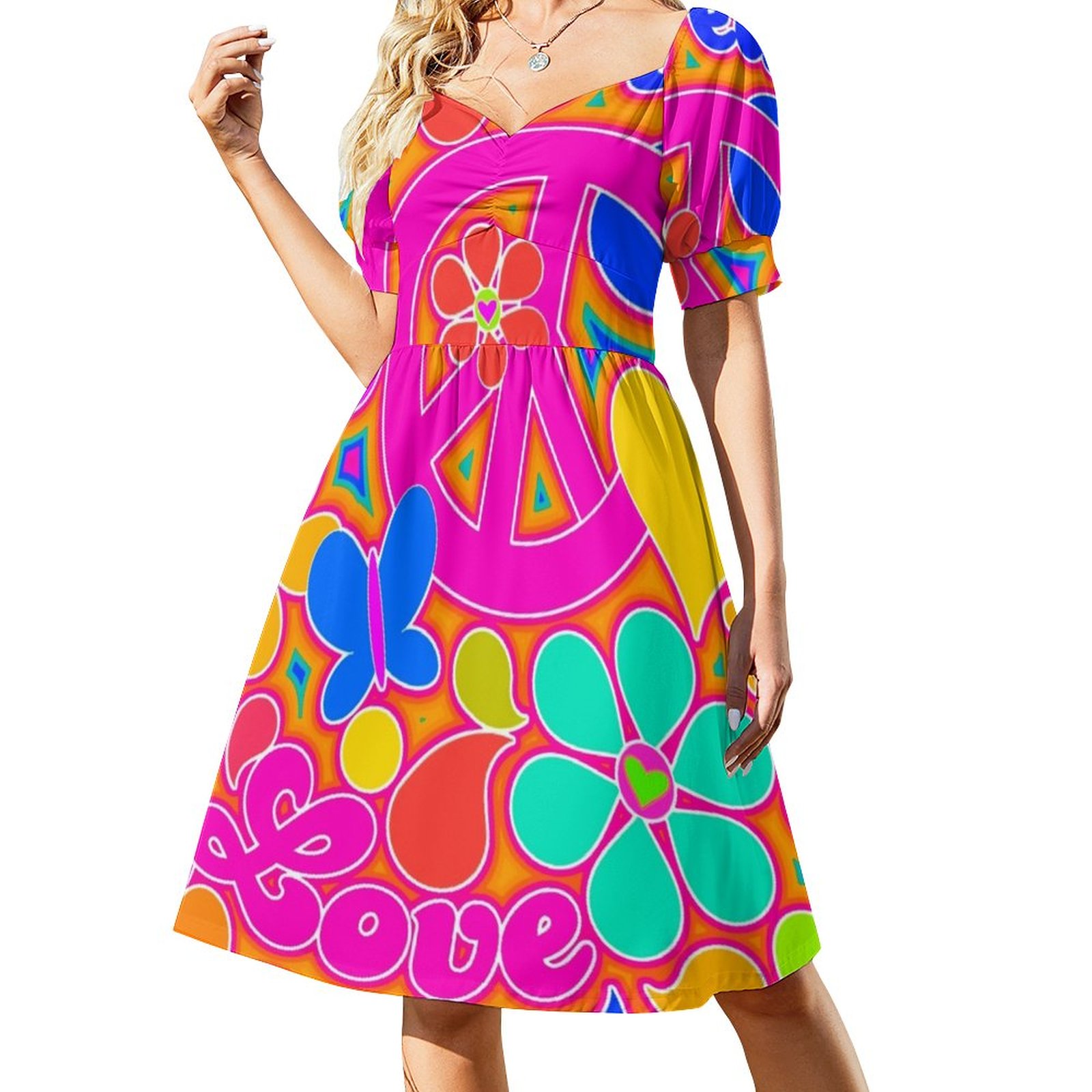 Bright Pop Art Colorful Peace and Love Flower Power Art Dress Women's ...