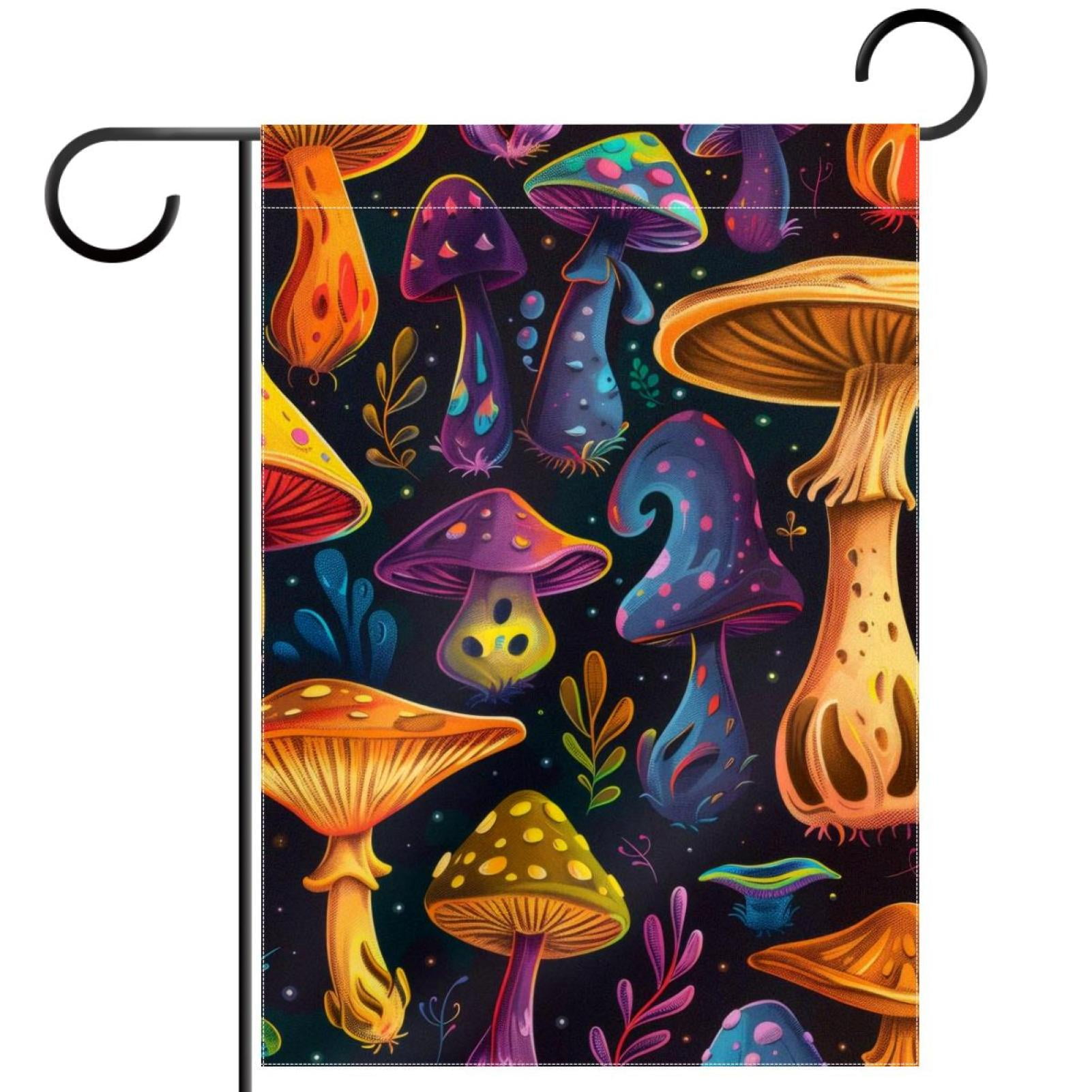 Bright Psychedelic Mushrooms Welcome Garden Flags, 12 x 18 Inch Double ...
