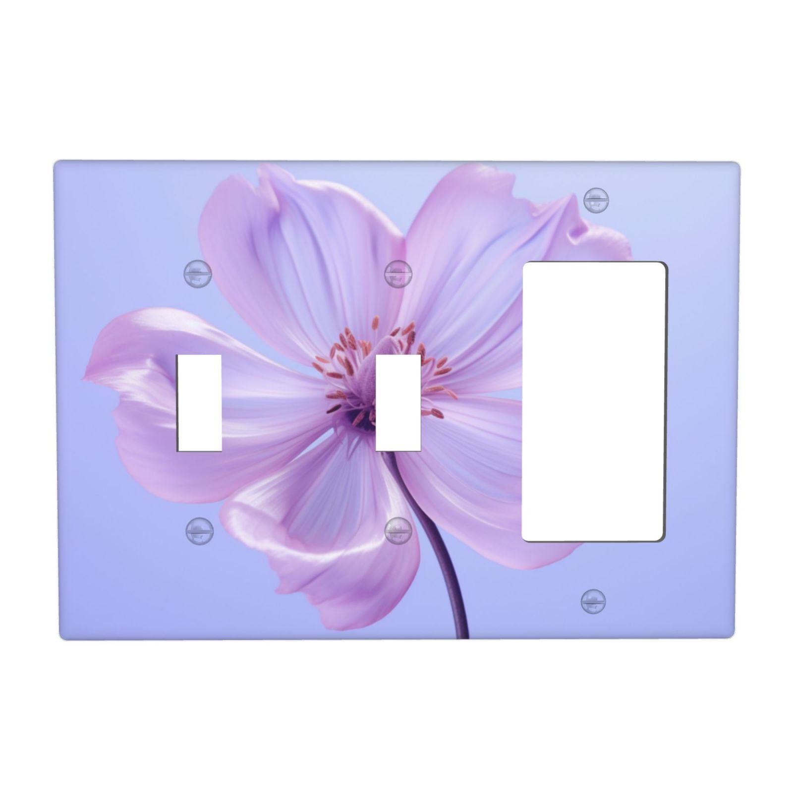 Bright Purple Flower Switch Cover Decorative Wall Plate 3-Gang 2-Toggle ...