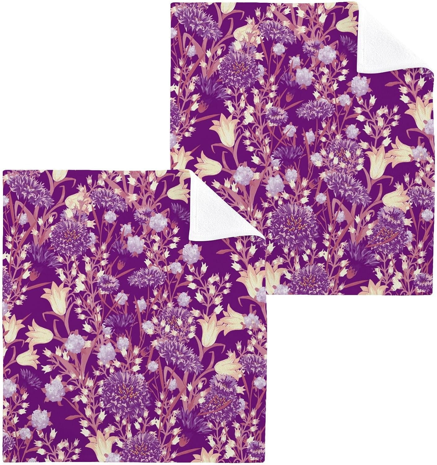 Bright Purple Flower Washcloths Set of 2-12 X 12 Inch, Fast Drying Wash ...