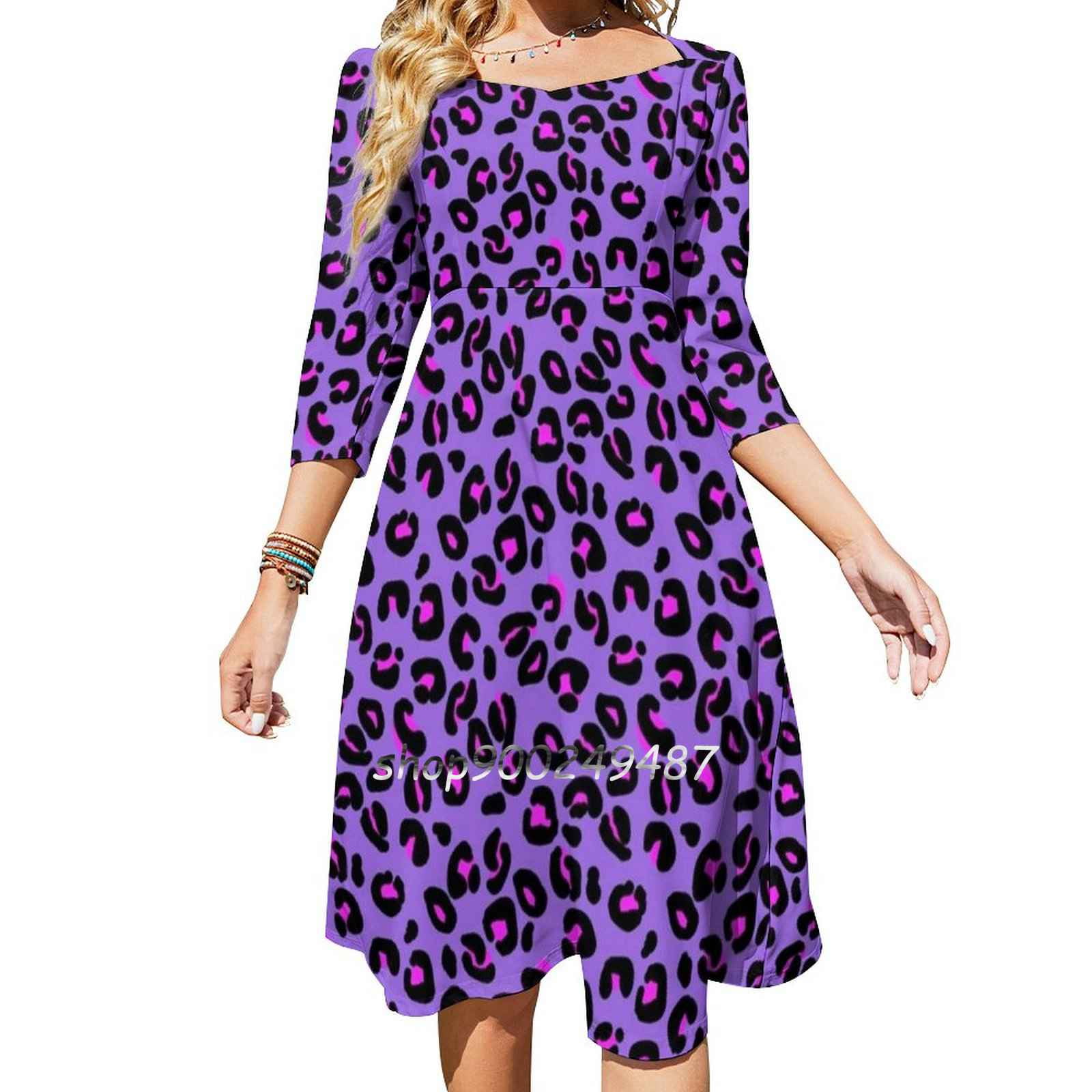 Bright Purple Leopard Spots Animal Print Pattern Flare Dress Square ...