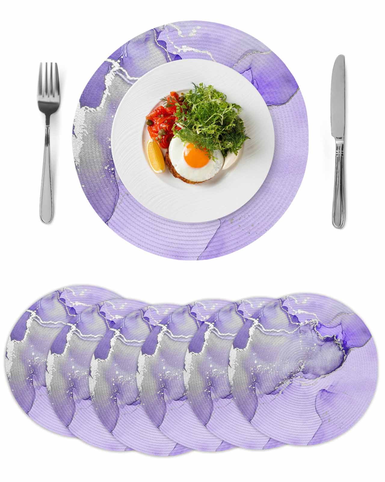 Bright Purple Marble Textured Round Table Placemats set of 6, Abstract ...