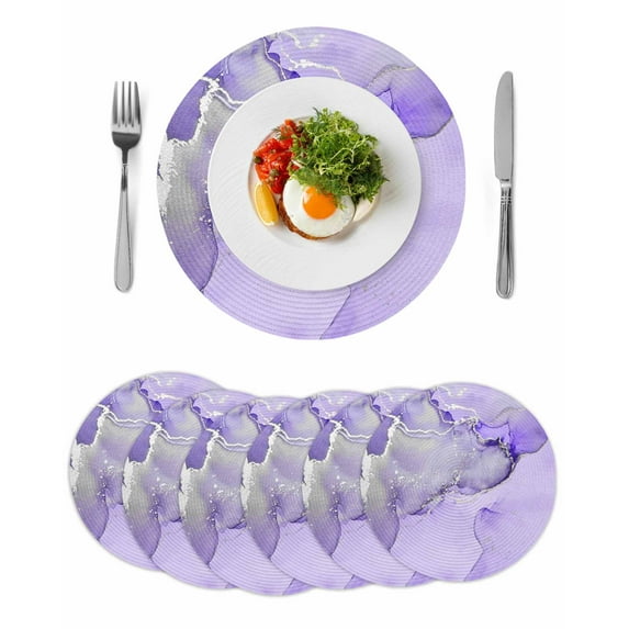 Bright Purple Marble Textured Round Table Placemats set of 6, Abstract ...