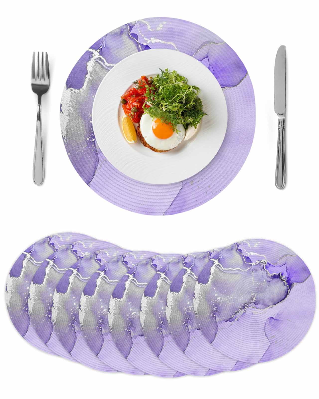 Bright Purple Marble Textured Round Table Placemats set of 8, Abstract ...