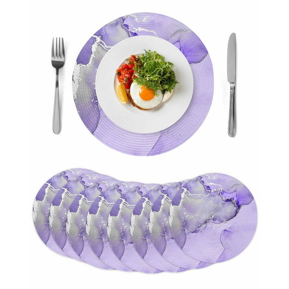 Bright Purple Marble Textured Round Table Placemats set of 8, Abstract ...
