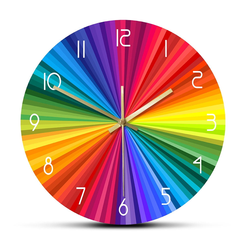 Bright Rainbow Ray Colorful Printed Wall Clock Rainbow Color Wheel ...