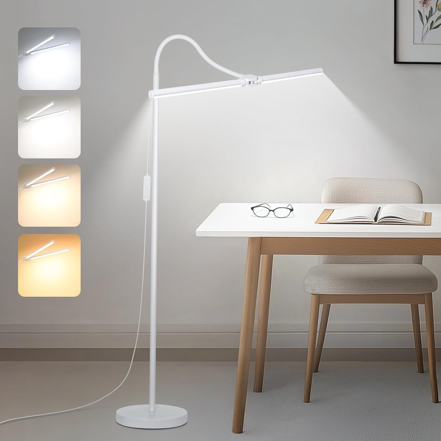 Bright Reading Floor Lamp for Office with Double Head, Adjustable ...