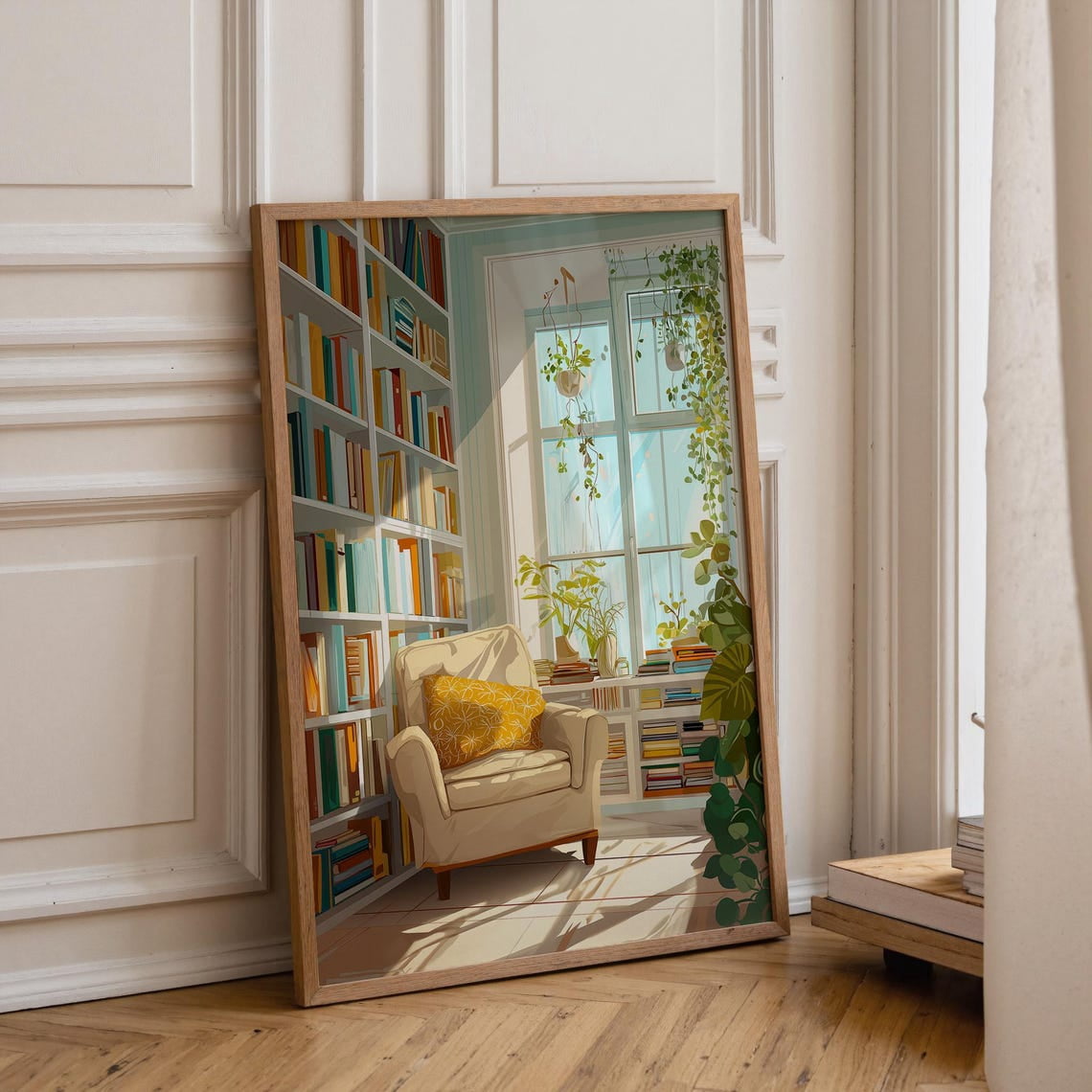 Bright Reading Nook Cozy Library Book Lover Décor Sunlit Plant Room ...