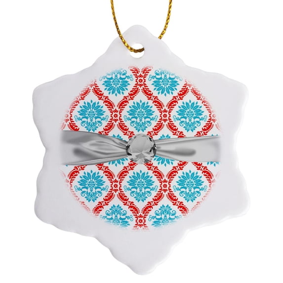 3drose, Bright Red and Aqua Blue Ornate Damask Pattern Faux Diamond ...