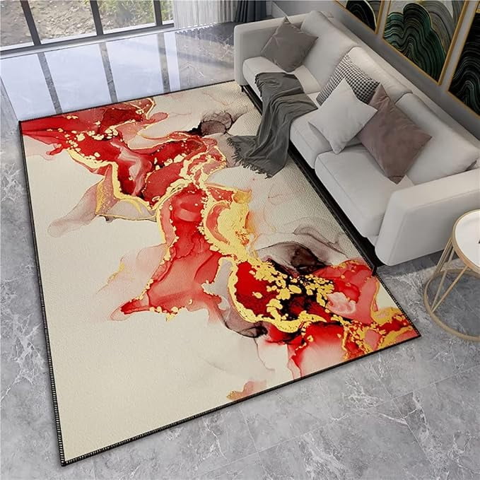 Bright Red Art Ink Print Abstract Area Rugs For Living Room Entryway ...
