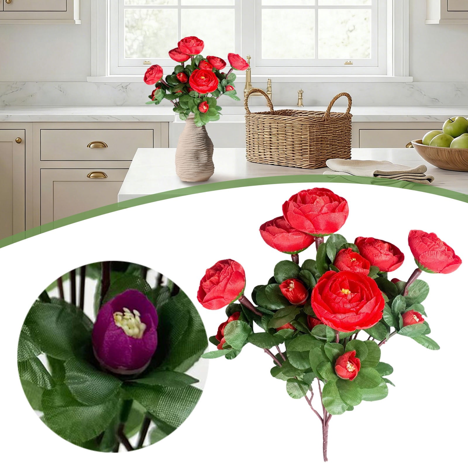Bright Red Artificial Camellia Flowers Bouquet, 6 Heads Faux Tea Rose ...