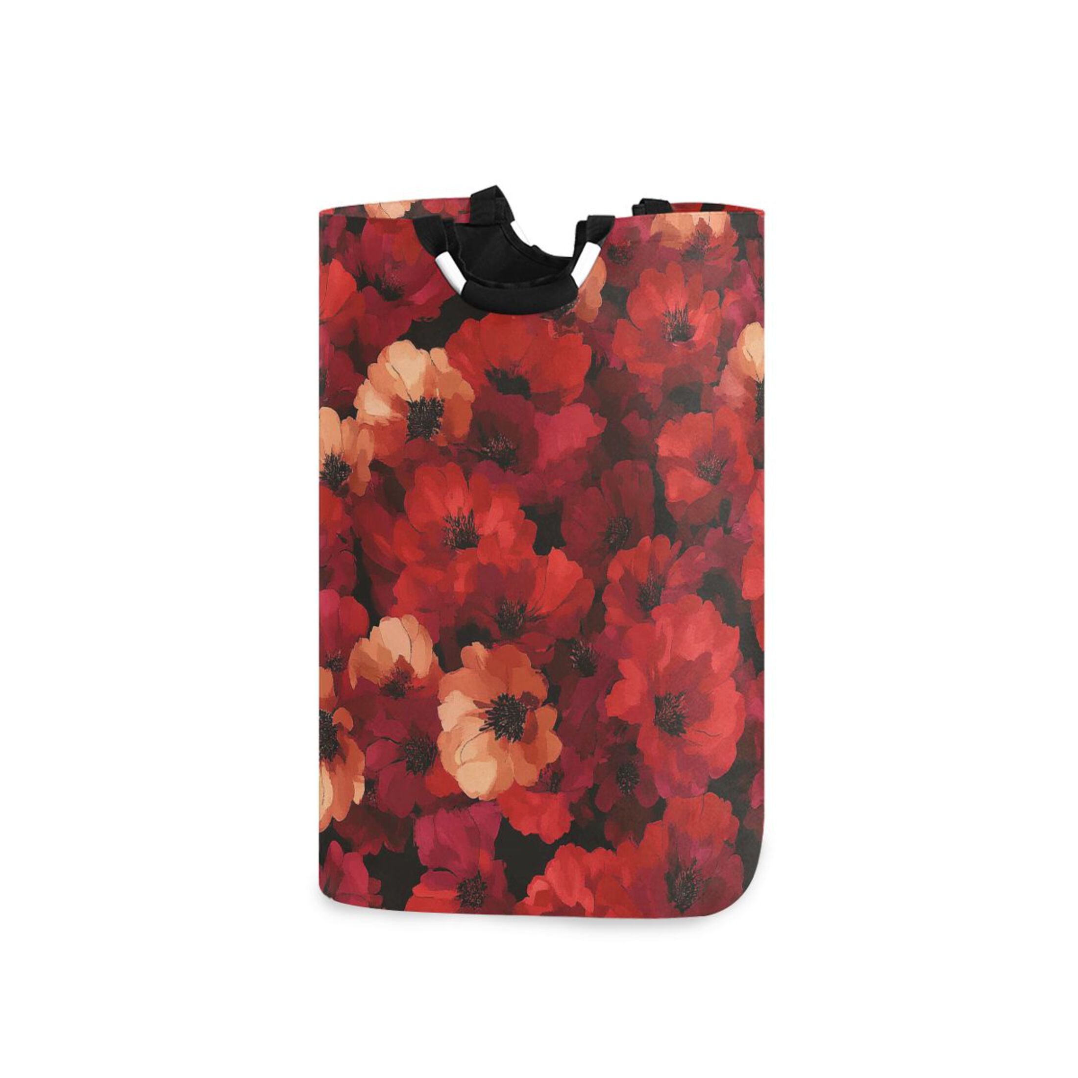 Bright Red Flowers Laundry Basket with Handles 50L Collapsible Laundry ...