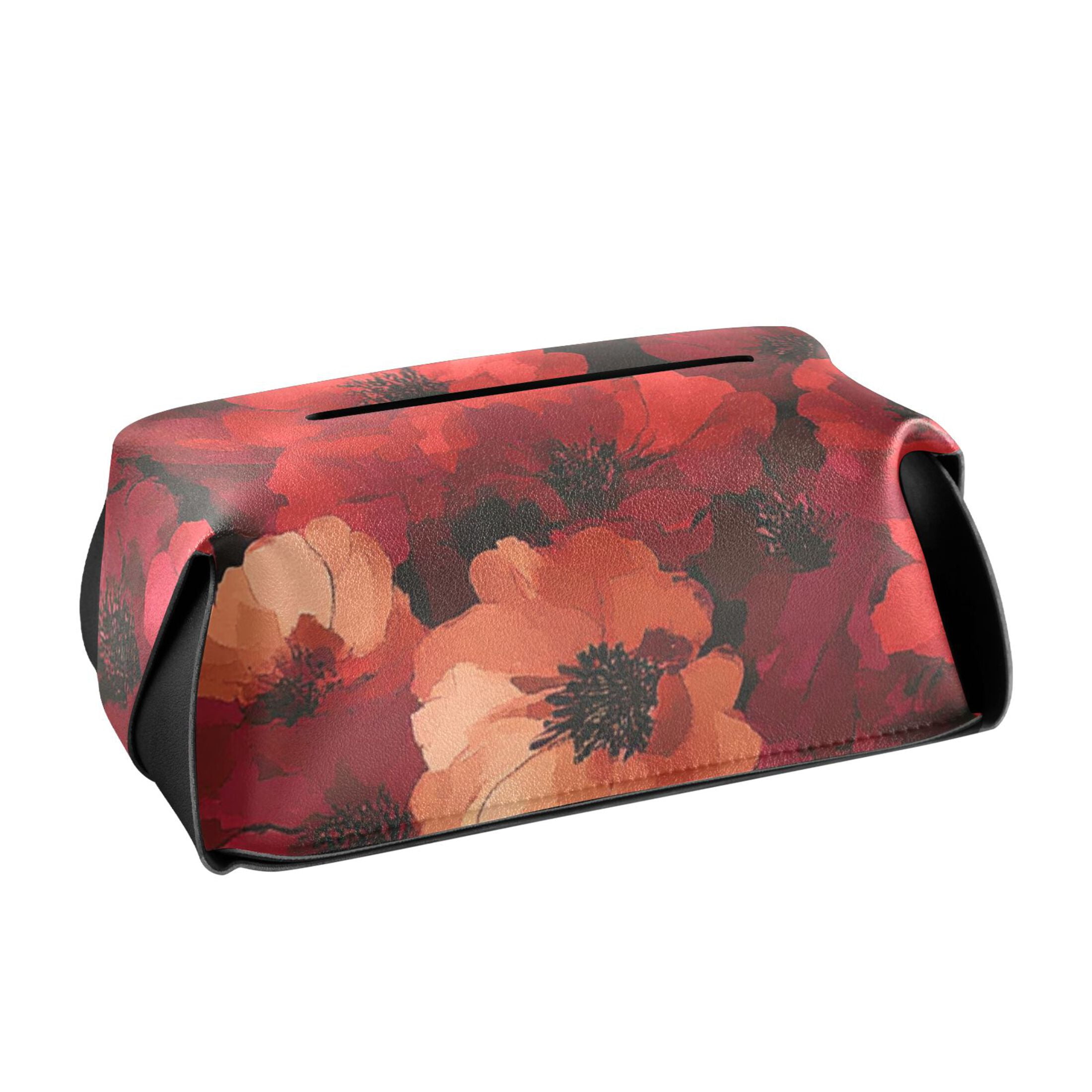 Bright Red Flowers Tissue Box Cover Leather Square Rectangle Tissue Box ...