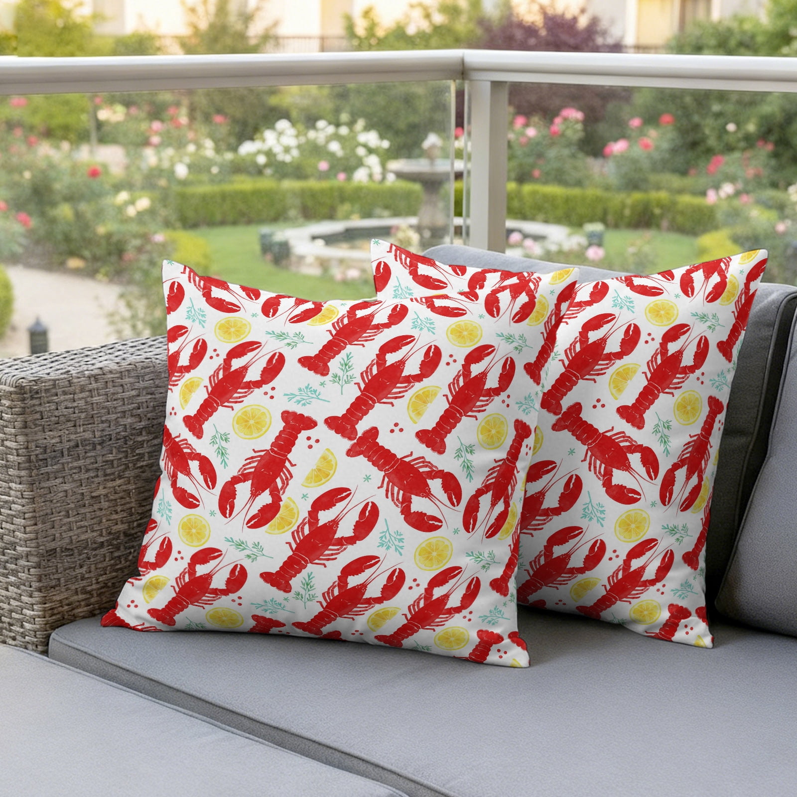 Bright Red Lobster Waterproof Throw Pillow Covers Set of 2 Fruit Yellow ...