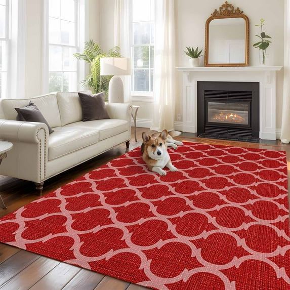 Bright Red Plaid Large Area Rugs 8x10 ft Retro Country Moroccan ...
