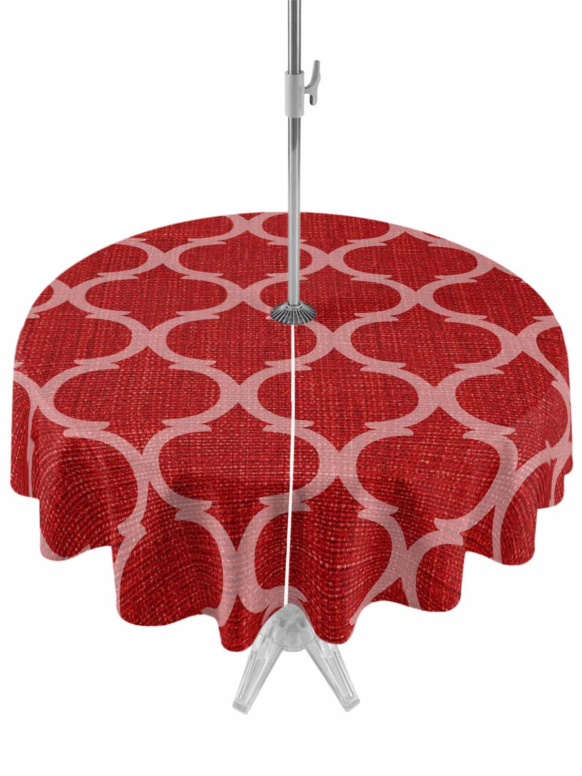 Bright Red Plaid Round Outdoor Tablecloth with Umbrella Hole Retro ...