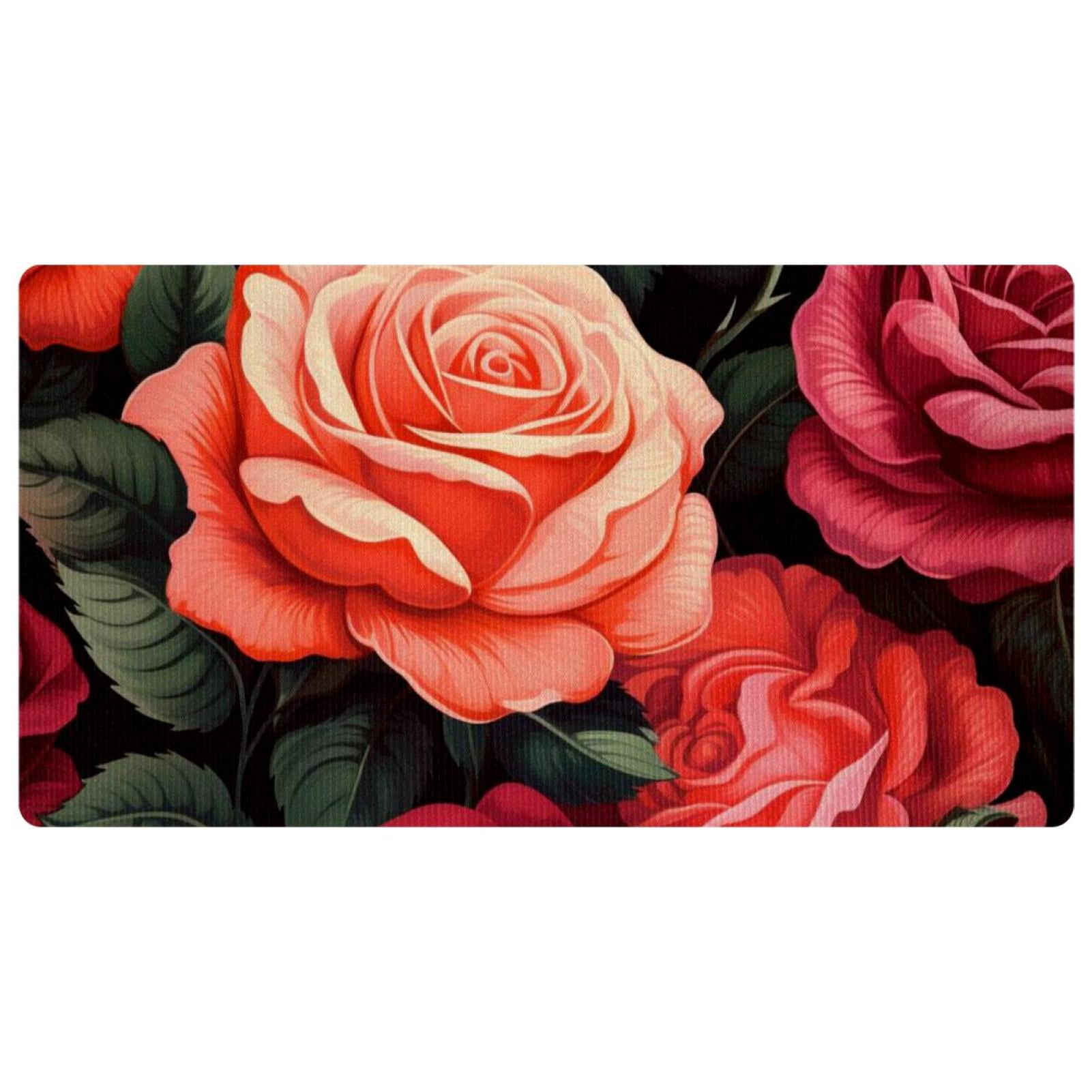 Bright Red Roses Deluxe Kitchen Mats for Floor - Anti Fatigue, Large ...