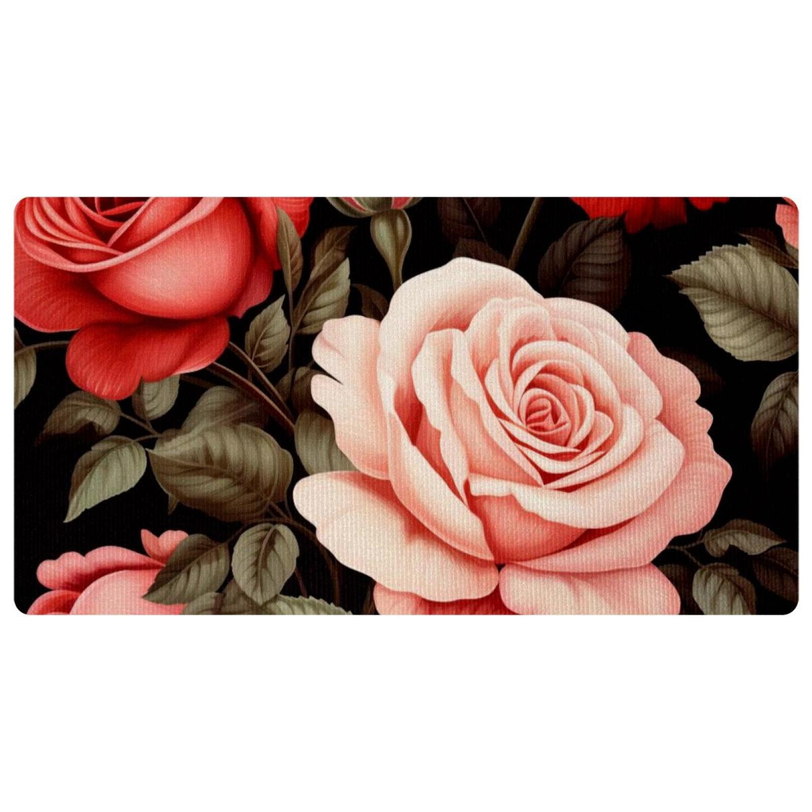 Bright Red Roses Kitchen Mat,Cushioned Anti Fatigue Waterproof Kitchen ...