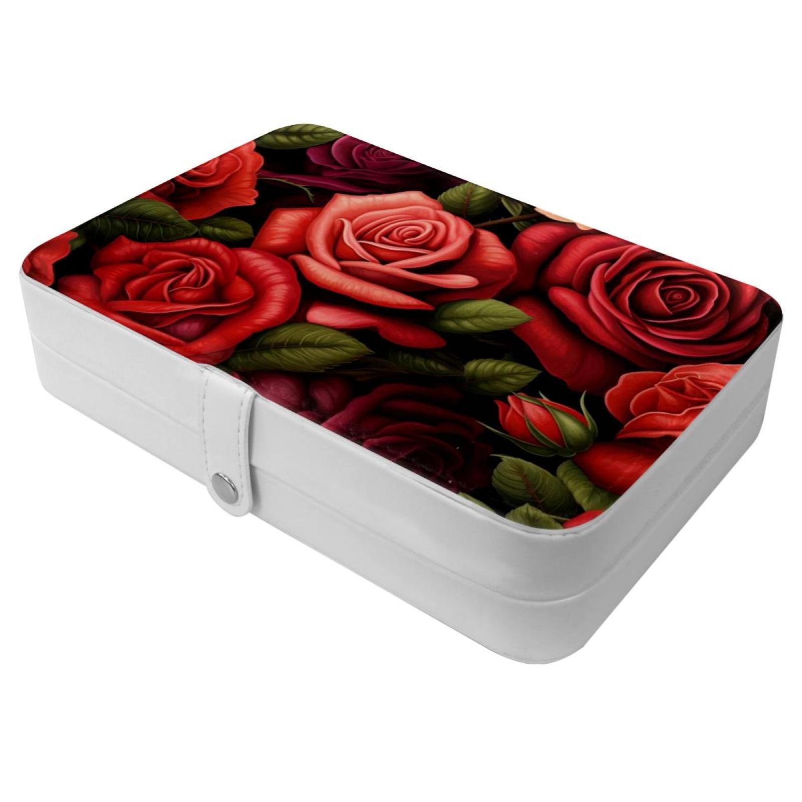 Bright Red Roses Travel Jewelry Box-Compact Yet Large Organizer Case ...
