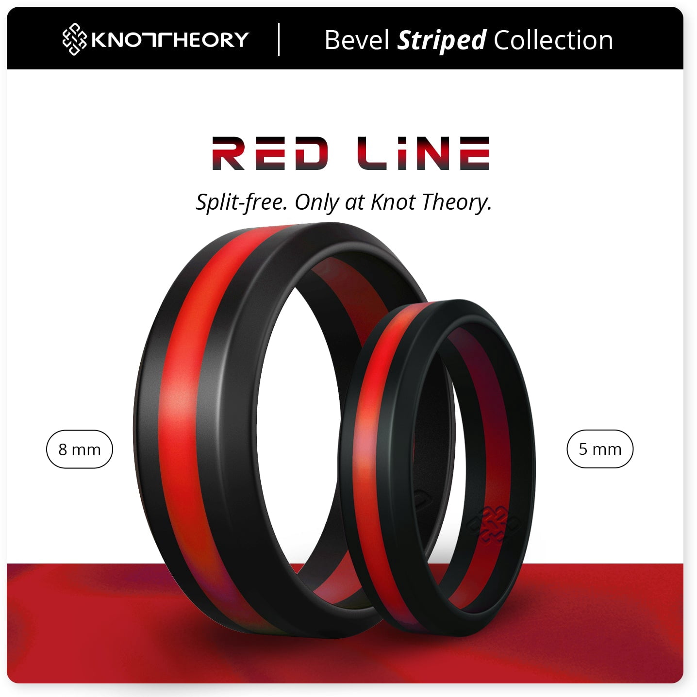 Bright Red Stripe Silicone Ring For Men and Women 8mm Bandwidth ...