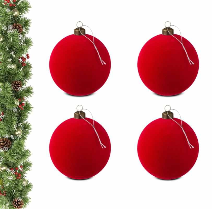 Bright Red Velvet-Feel Ball Christmas Tree Ornaments,2.36'',4 Count ...