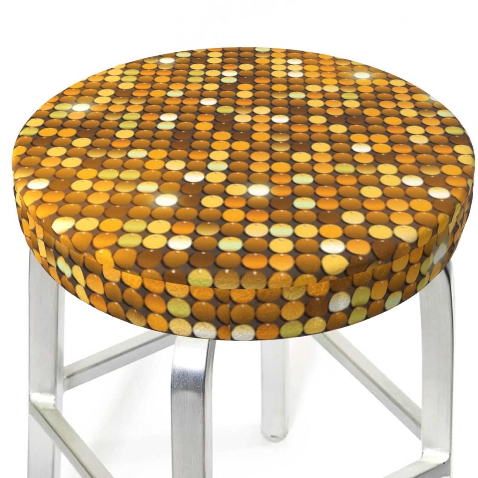 Bright Shiny Golden Round Bar Stool Seat Covers, Elastic Round Chair ...