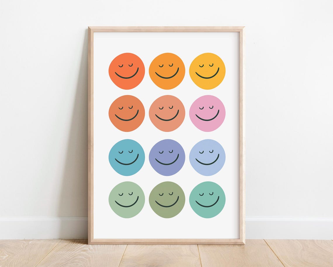 Bright Smiley Face Art Print Cheerful Decor For Playroom Or Nursery Bright Smiley Face Art Print Cheerful Decor For Playroom Or Nursery