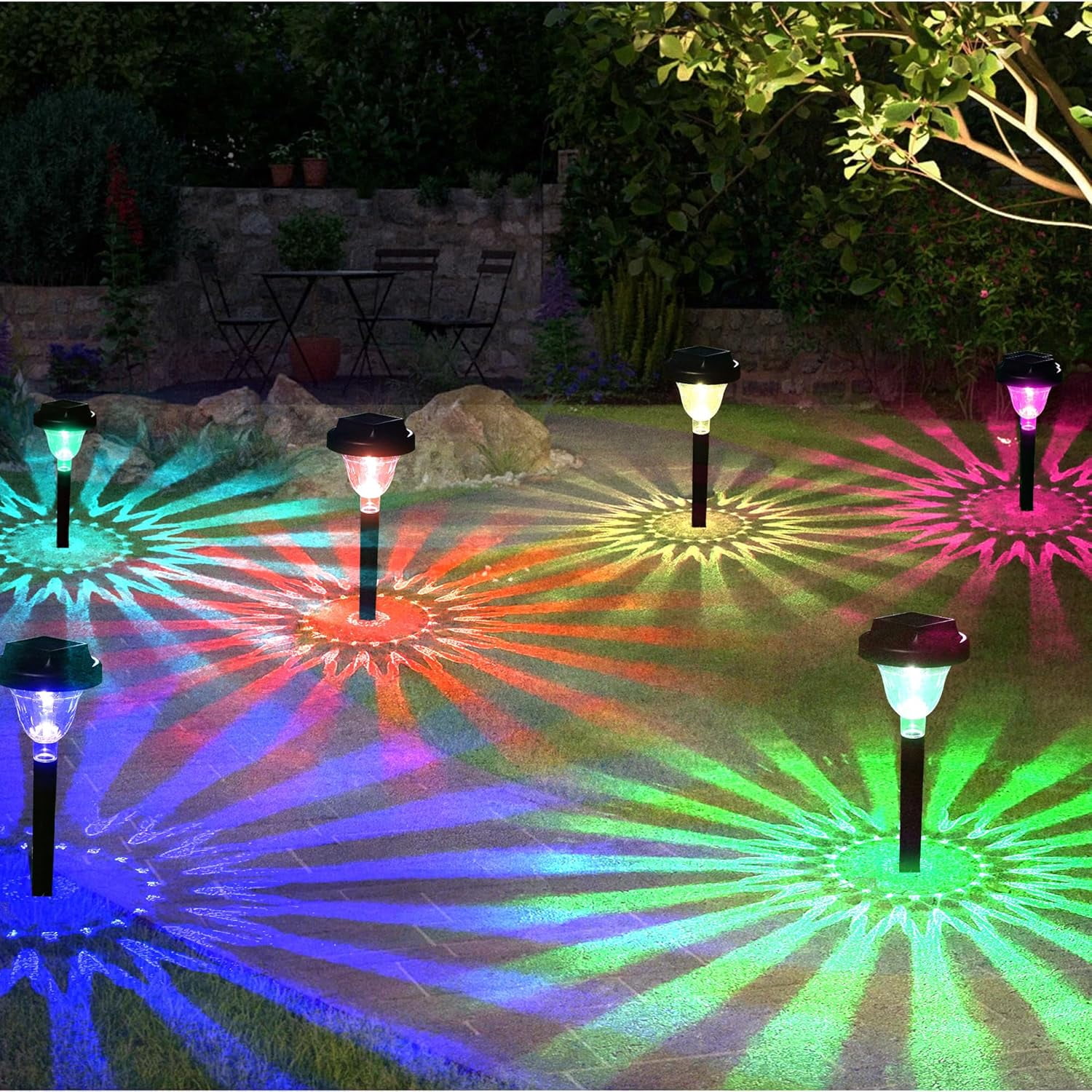 Bright Solar Pathway Lights 10 Pack, RGB Color Changing Solar Lights ...