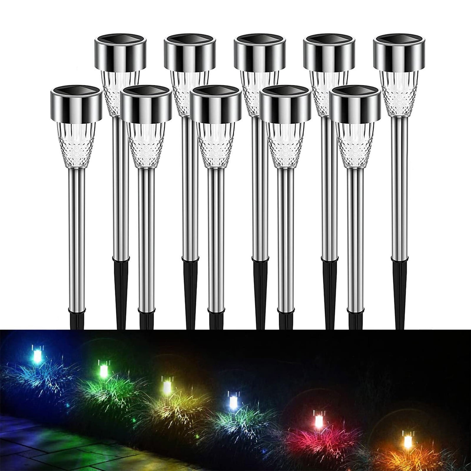 Bright Solar Pathway Lights,10PC Solar Color Changing Lights On Stakes ...