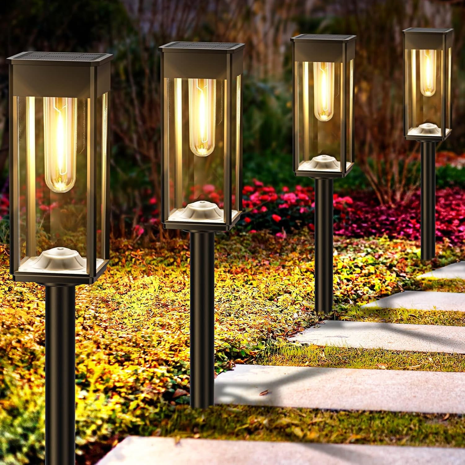Bright Solar Pathway Lights Outdoor, 4 Pack Solar Lights Outdoor ...