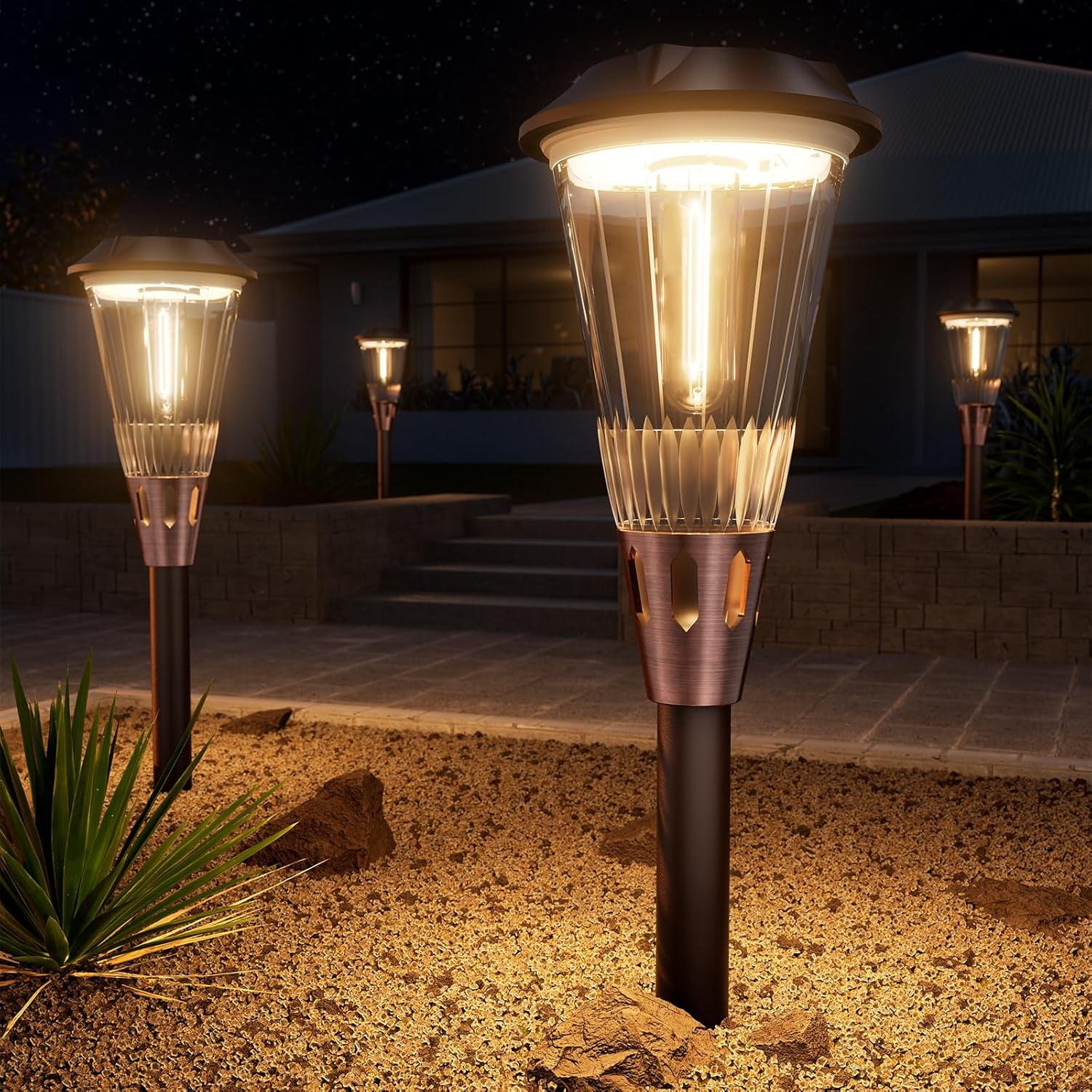 Bright Solar Pathway Lights Outdoor 8 Pack, 2-in-1 Warm&Cool Solar ...