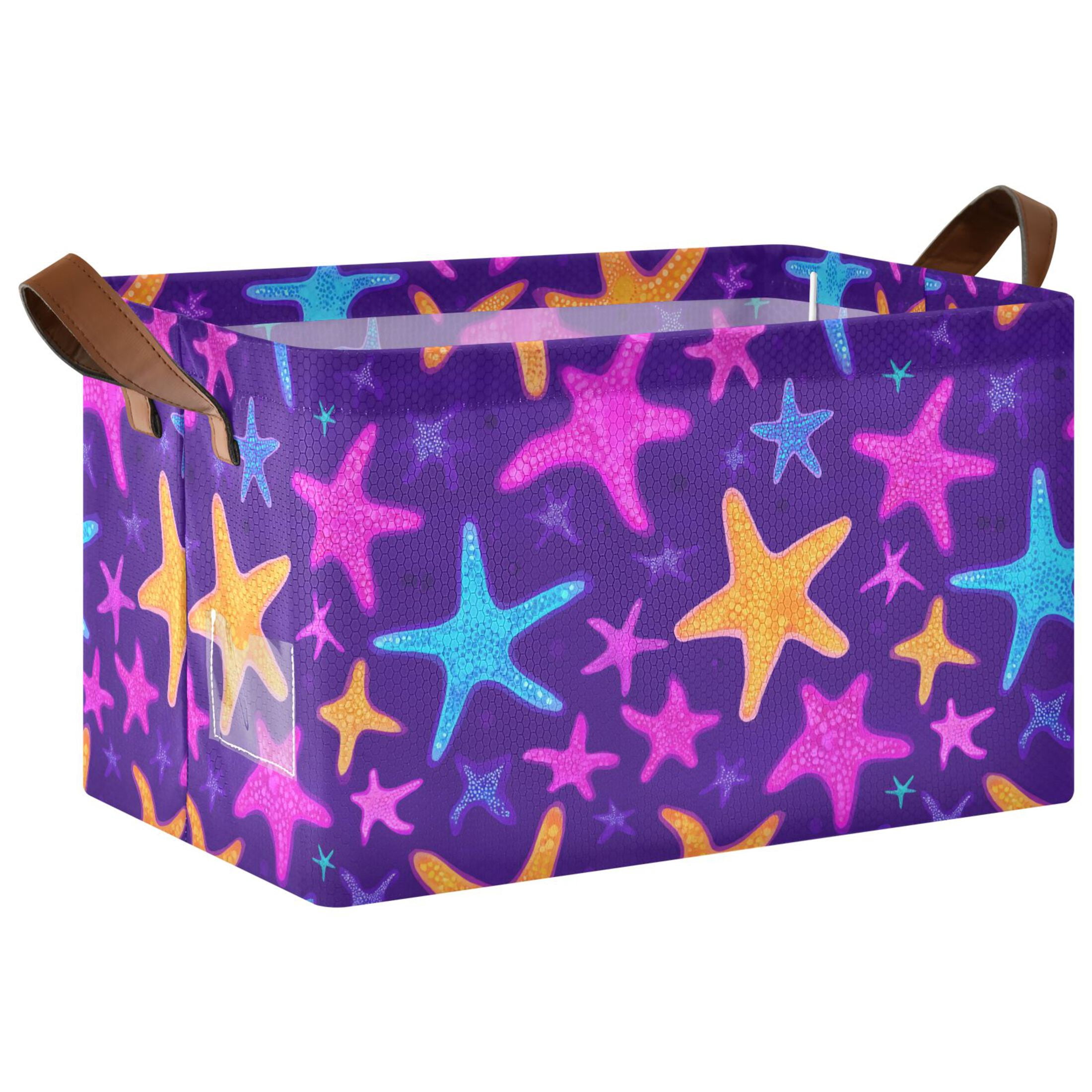 Bright Starfish Pattern Collapsible Storage Bin Open Home Shelf Basket ...